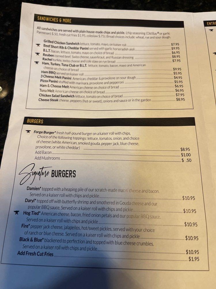 Menu at The Forge Pub and Eatery, Berwick
