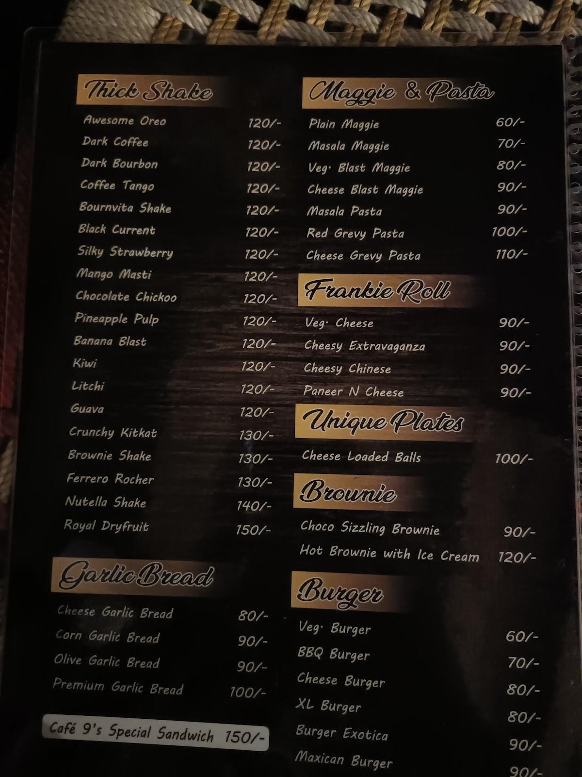 Menu at The Nine's cafe, Ahmedabad