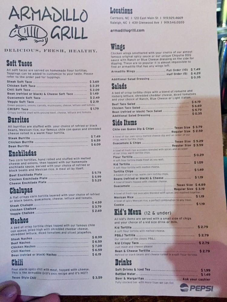 Carta del restaurante Armadillo Grill, Raleigh