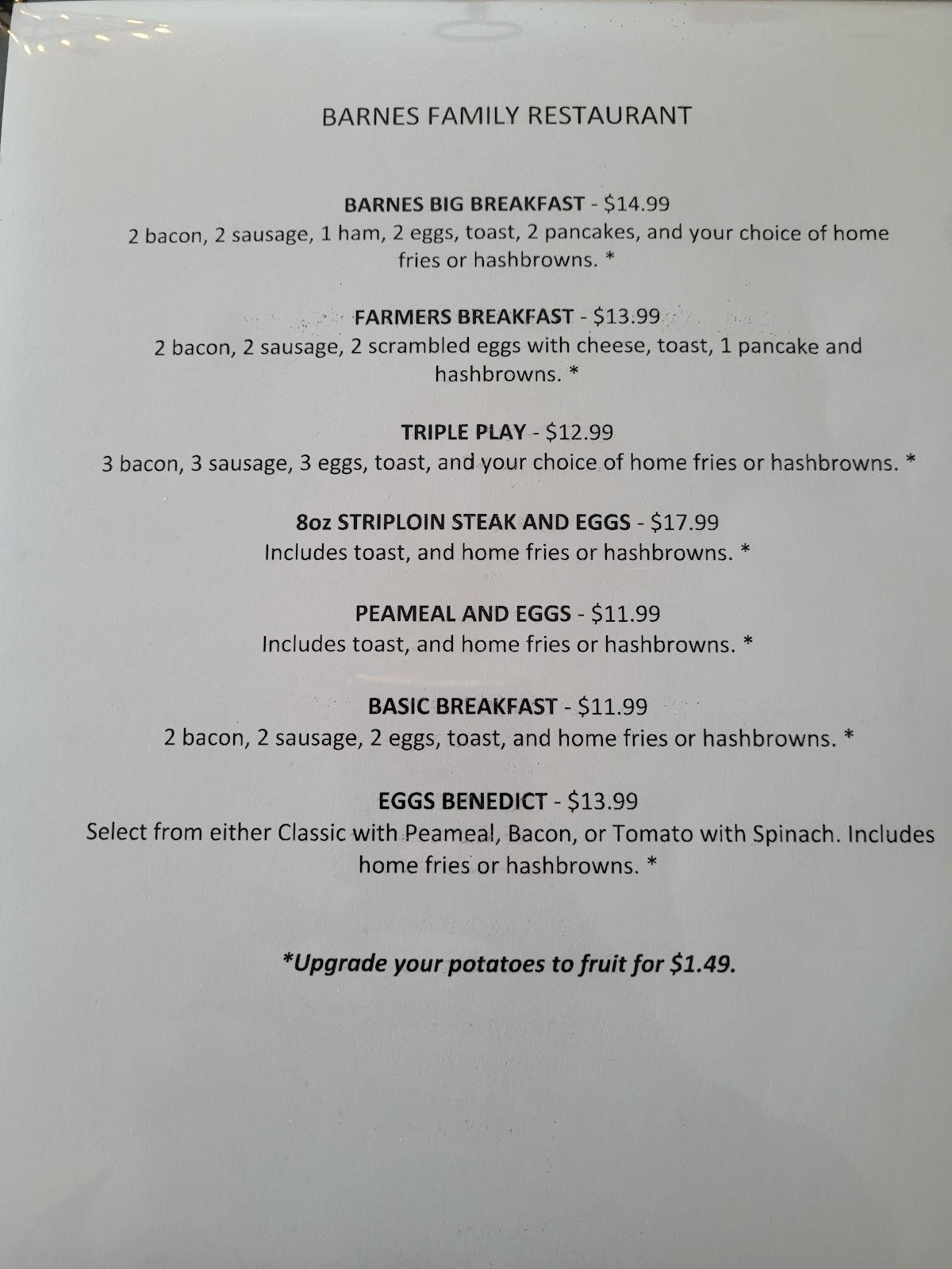 Menu at Barnes Family Restaurant, London