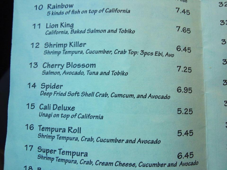 Menu at Fat Fish Sushi restaurant, Pleasanton
