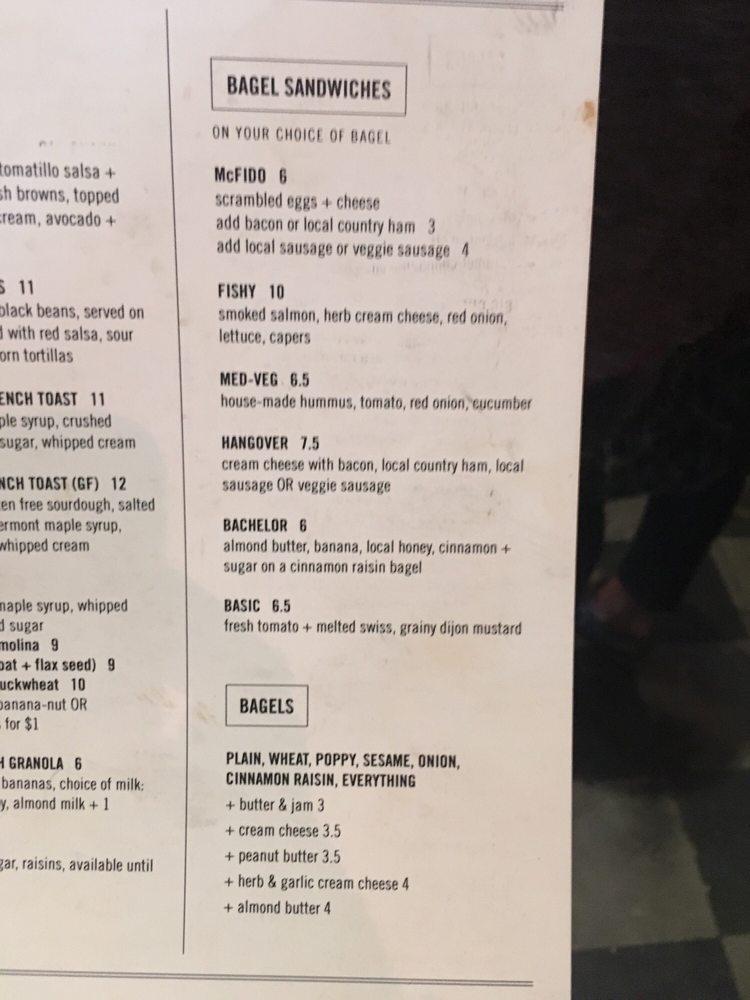 Menu at Fido cafe, Nashville