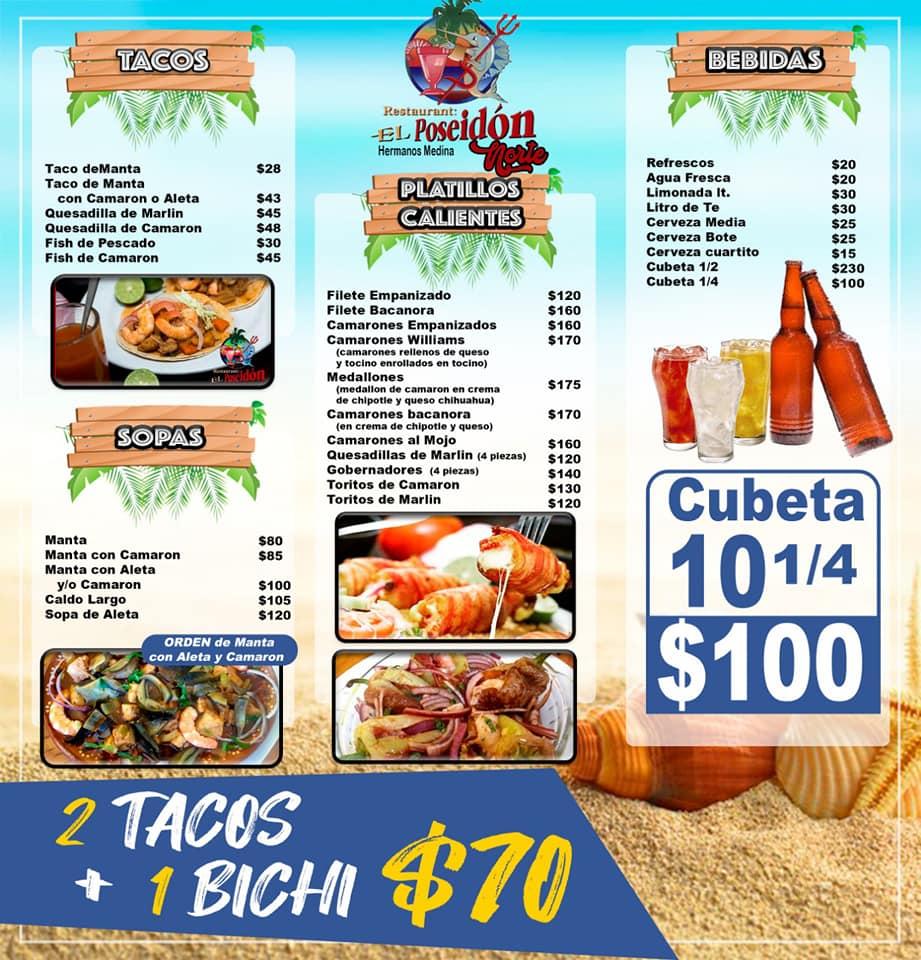 Carta del restaurante Mariscos Poseidón Norte, Hermosillo