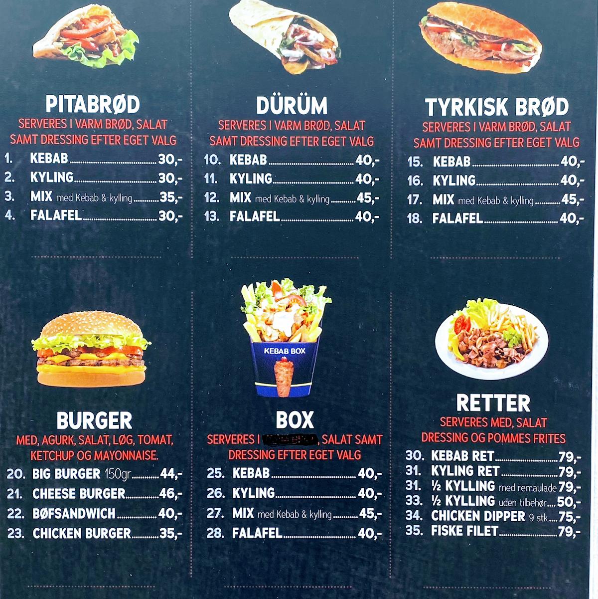 Menu at Mina Kebab restaurant, Albertslund