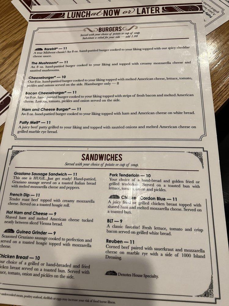 Menu at Now Or Later Restaurant, Des Moines