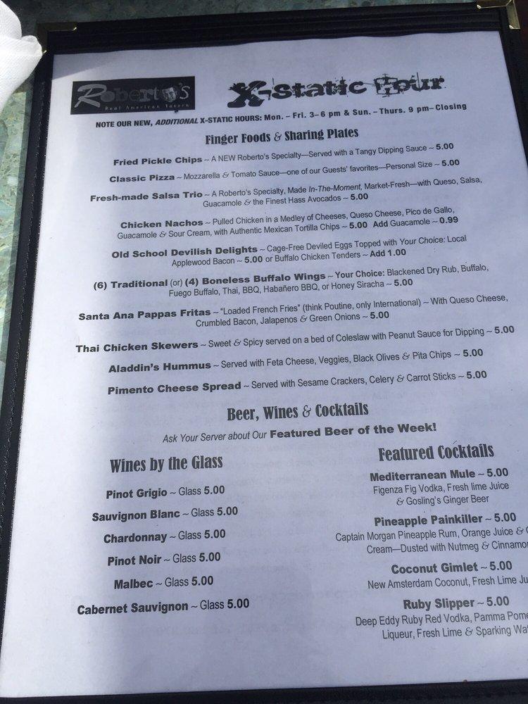 Menu at Roberto's Real American Tavern pizzeria, East Windsor