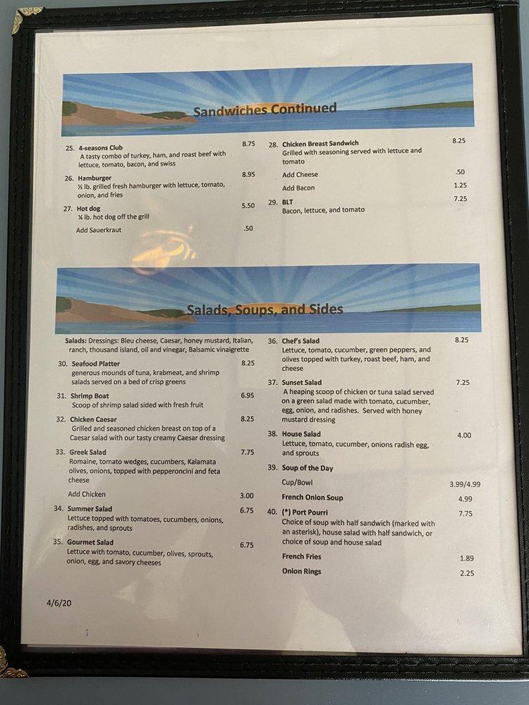 Menu at Sunset Cafe, Vero Beach