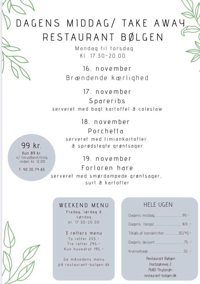 Menu at Thyborøn Hotel restaurant, Thyboron