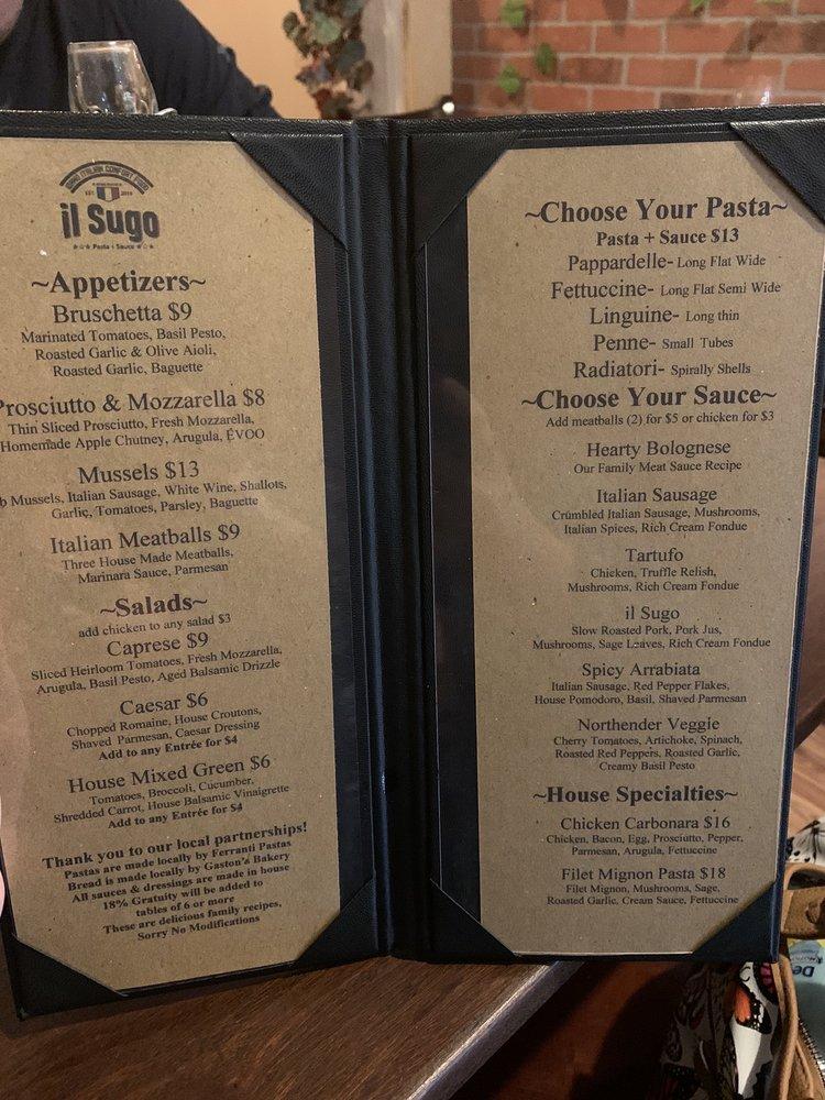 Menu at il Sugo Restaurant, Boise