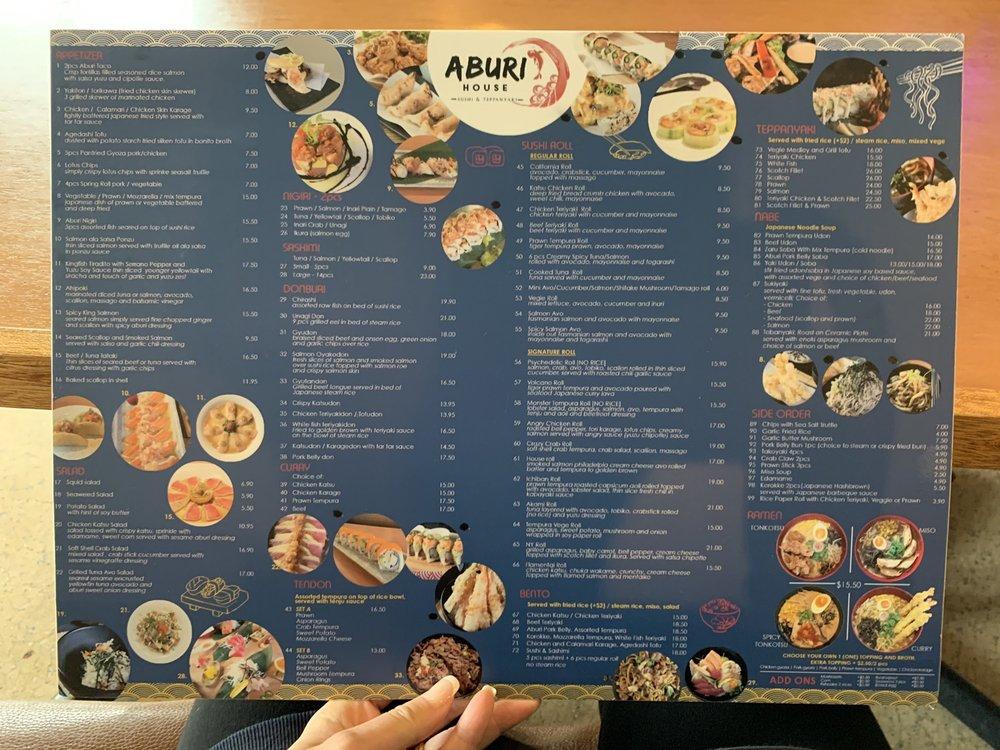 Menu at Aburi House restaurant, Southern River