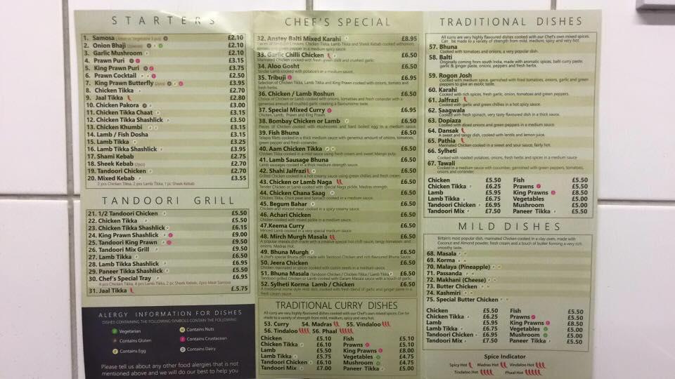 Menu at Anstey Balti House fast food, Anstey
