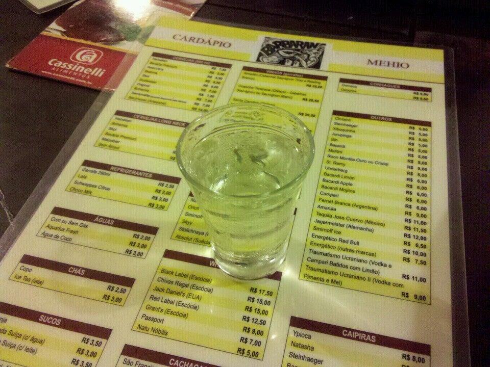 Menu at Barbaran, Curitiba