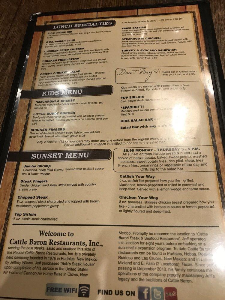 Menu at Cattle Baron, Roswell