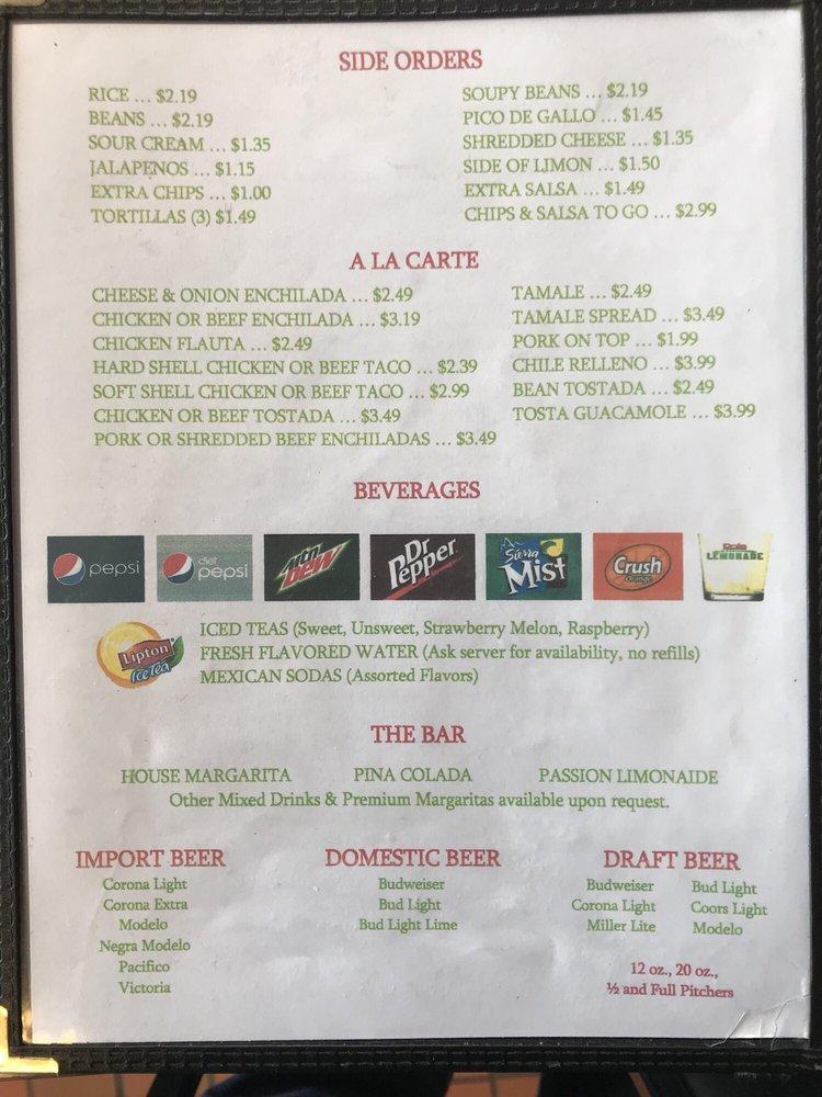 Menu at El Volcan Mexican Grill restaurant, Independence