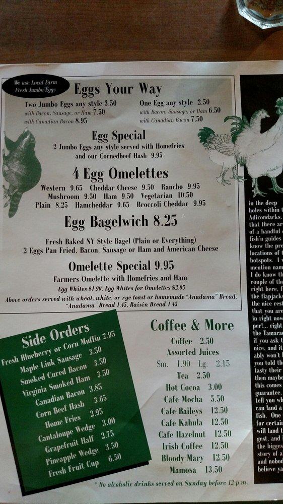 Menu at Flapjack Pete's restaurant, Lake George, 440 Canada St