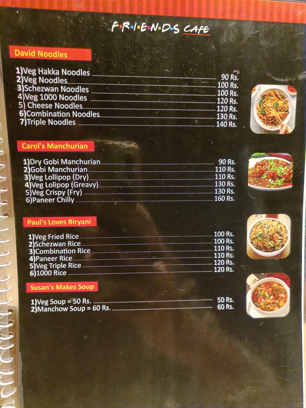 Menu at Friends Cafe, Shirala