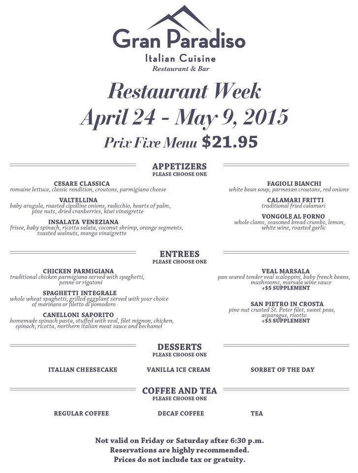 Menu at Gran Paradiso restaurant, Island Park