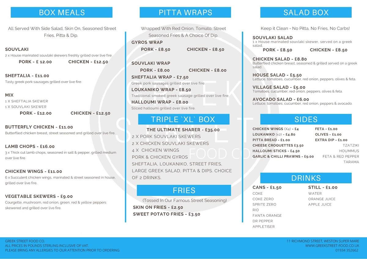 Menu at Greek Street Food Co restaurant, Weston-super-Mare
