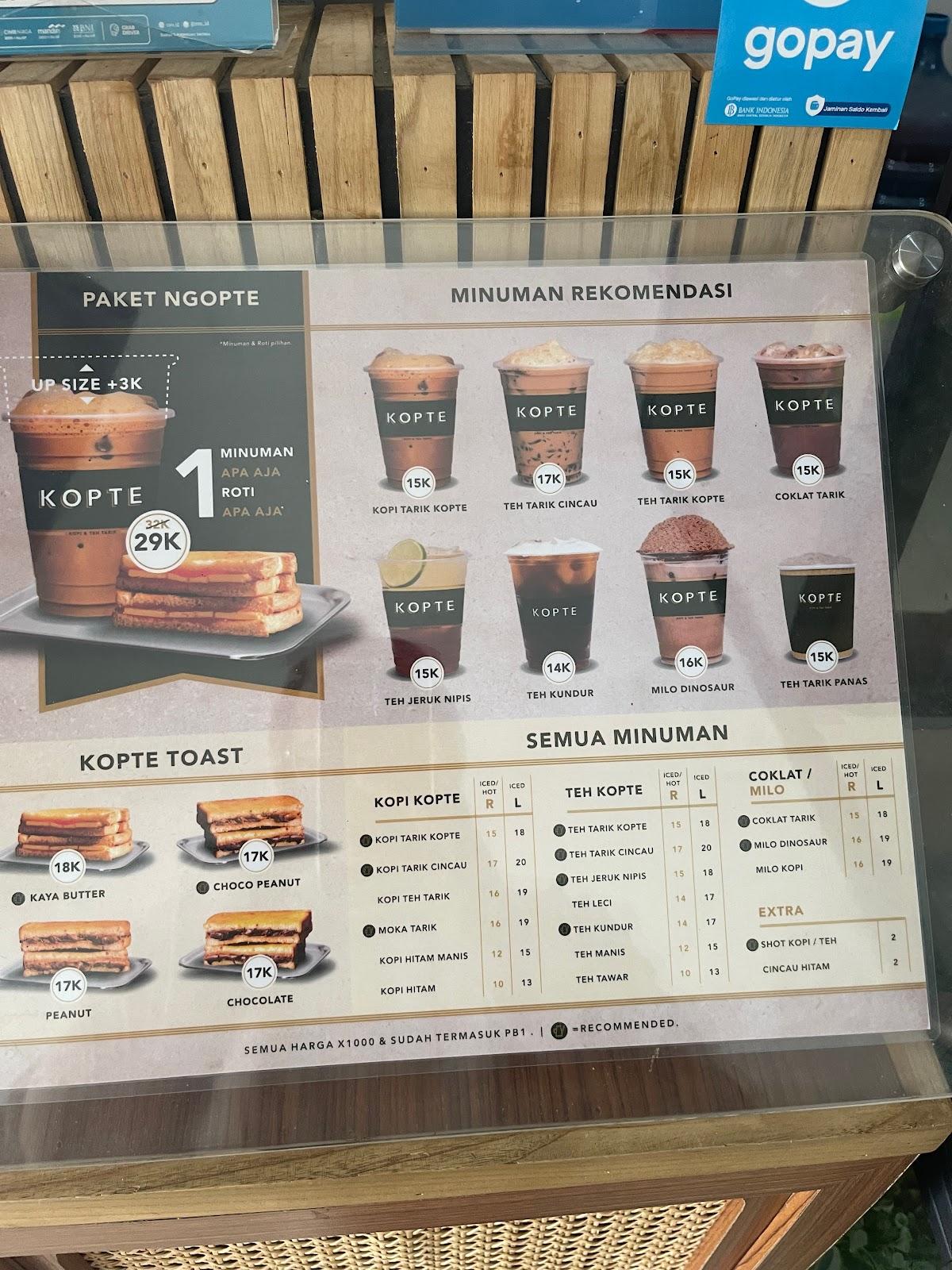 Menu at Kopte - Kopi dan Teh (Ruko Sorento), Curug Sangereng