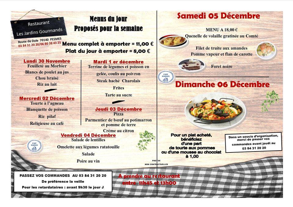 Menu au Les Jardins Gourmands restaurant, Pesmes