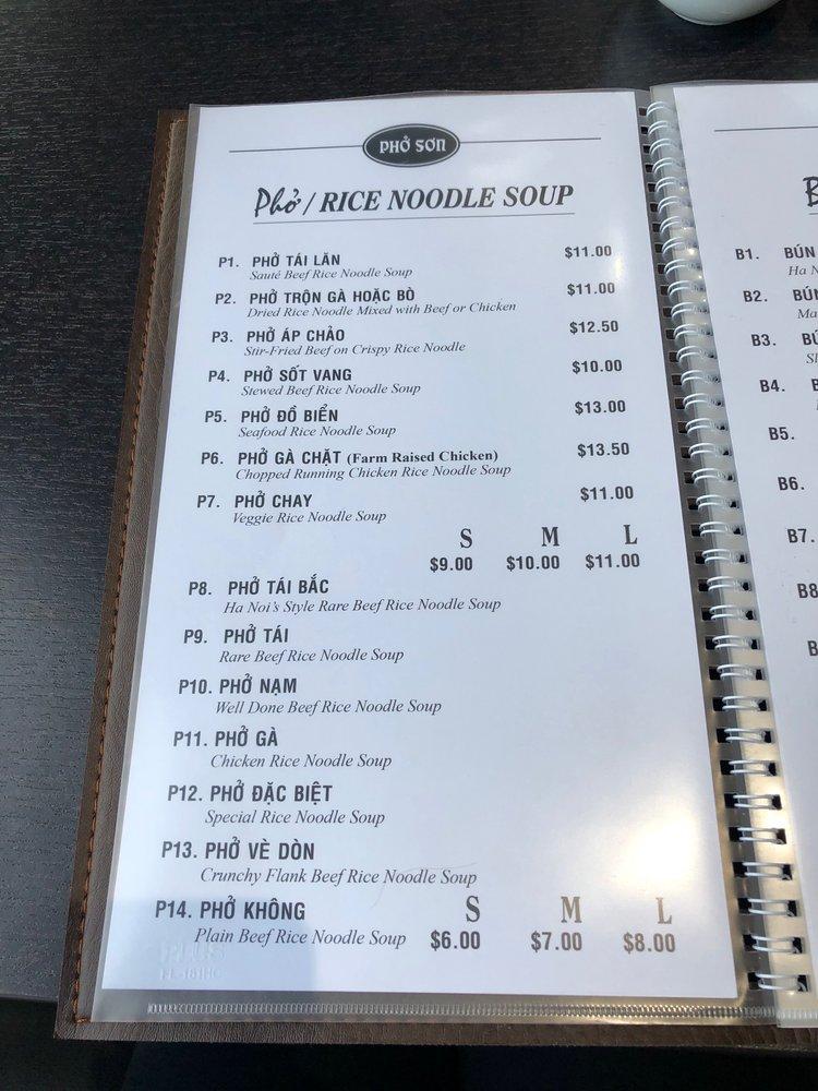 Menu at Phở Sơn restaurant, Toronto, 100-2319 Keele St