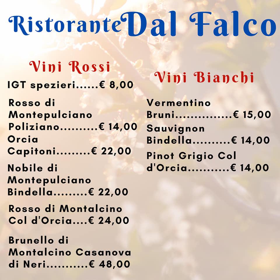 Menu da Ristorante dal Falco, Pienza