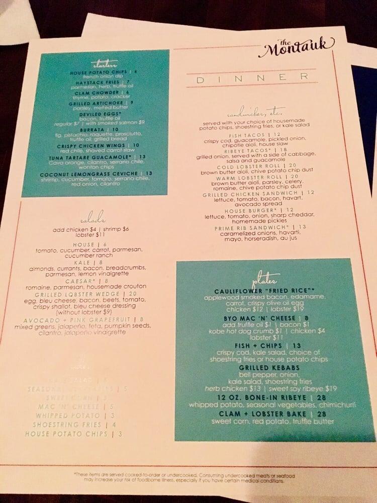 Menu at The Montauk restaurant, Scottsdale