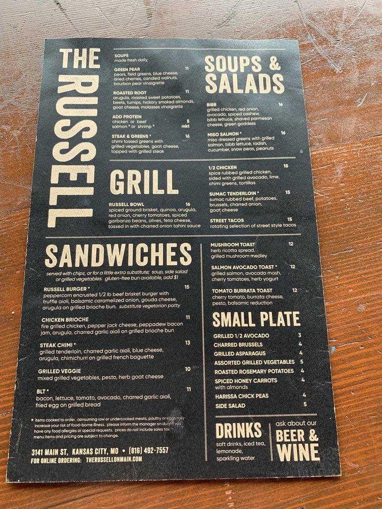 Menu at The Russell Restaurant & Catering Company, Kansas City