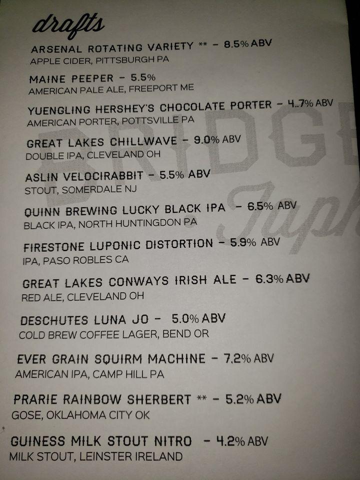 Menu at Bridgetown Taphouse pub & bar, Ambridge