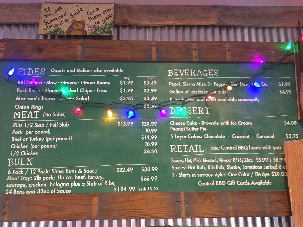 Menu at Central BBQ - Downtown, Memphis, 147 E Butler Ave