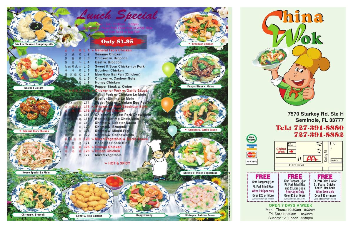 Menu at China Wok-Seminole restaurant, Seminole, Starkey Rd ste h