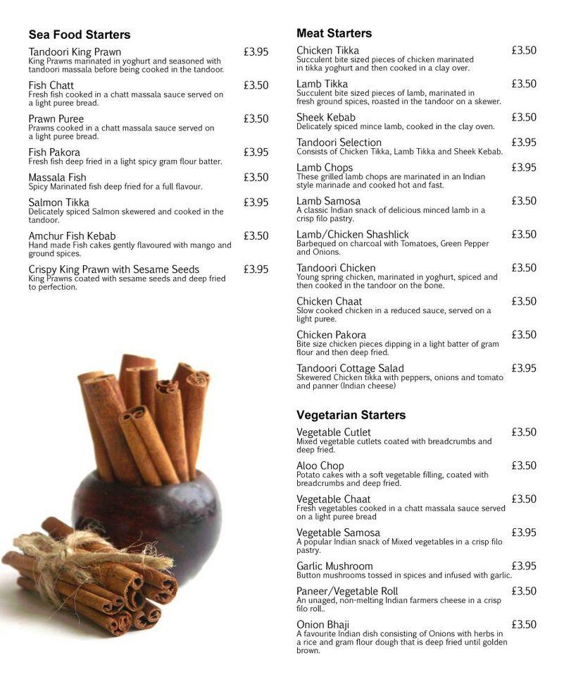 Menu at Cinnamon Court restaurant, Walsall
