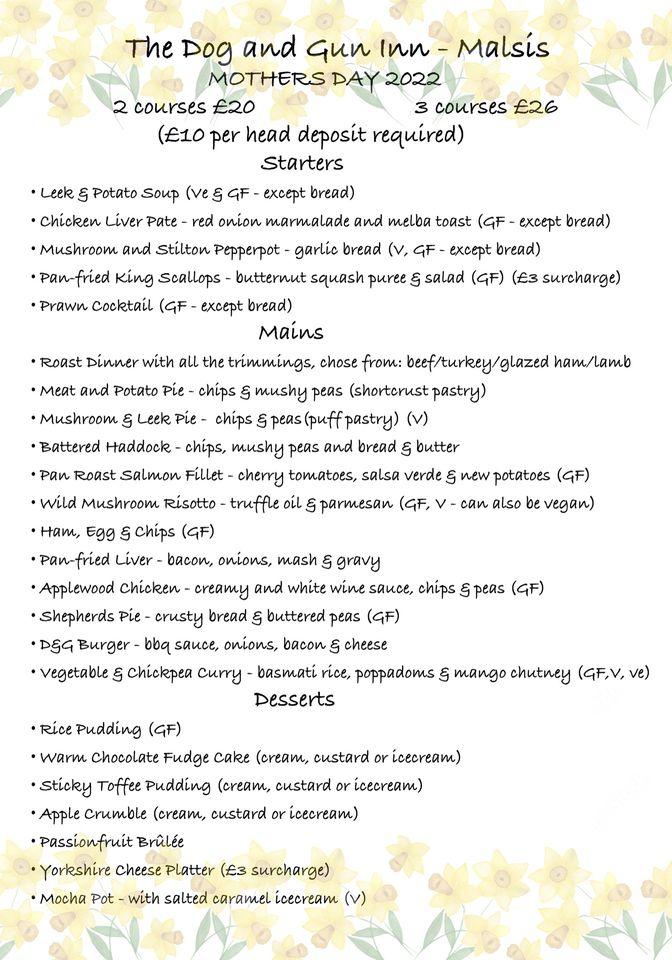 Menu at Dog & Gun pub & bar, Cross Hills, Colne Rd