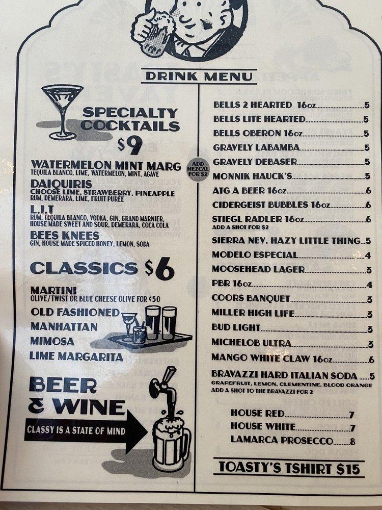 Menu at Toasty's Tavern pub & bar, Louisville