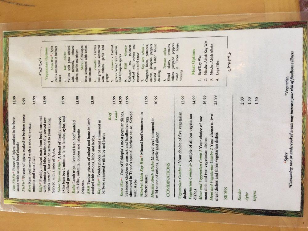 Menu at Abugida Ethiopian Cuisine and Cafe, Woodbridge
