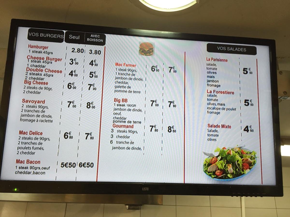 Menu au BB Food restaurant, Montmagny