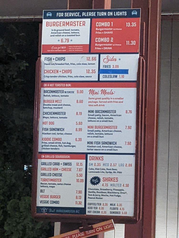 Menu at Burgermaster restaurant, Seattle, Aurora Ave N