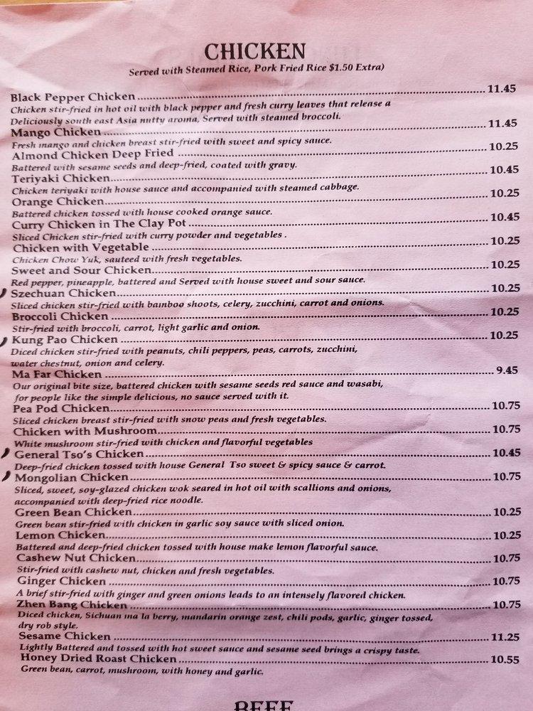 Menu at Chef Zhao restaurant, Portland
