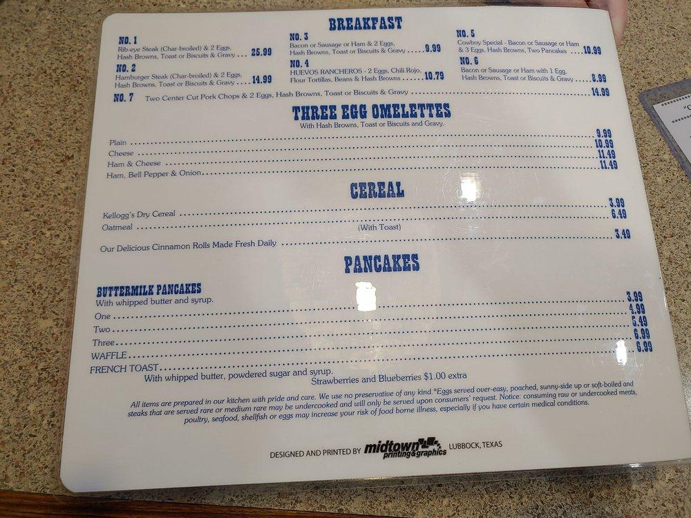Menu at Cook's Restaurant, Clovis