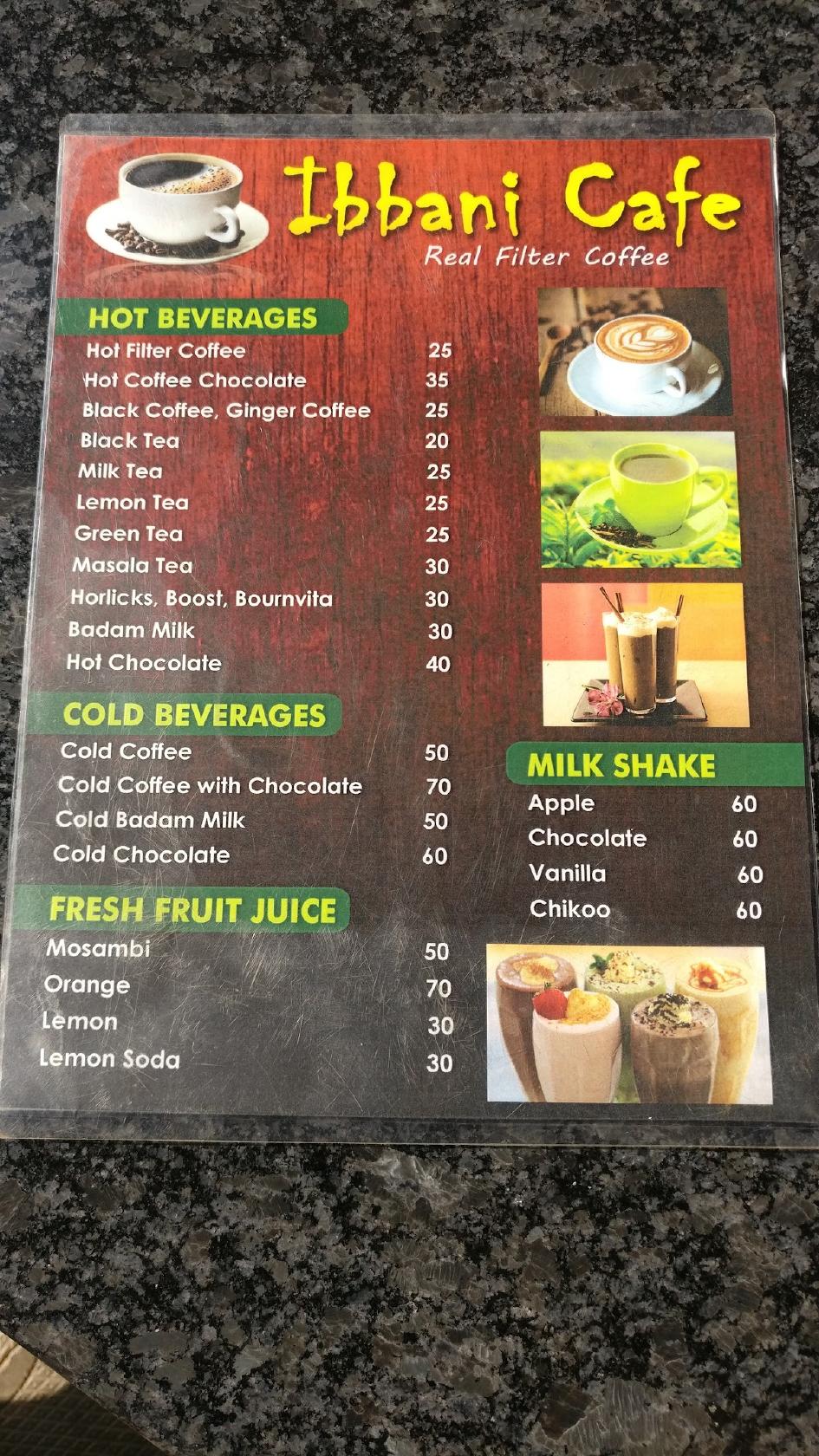 Menu at Ibbani Cafe, Mudigere, NH73