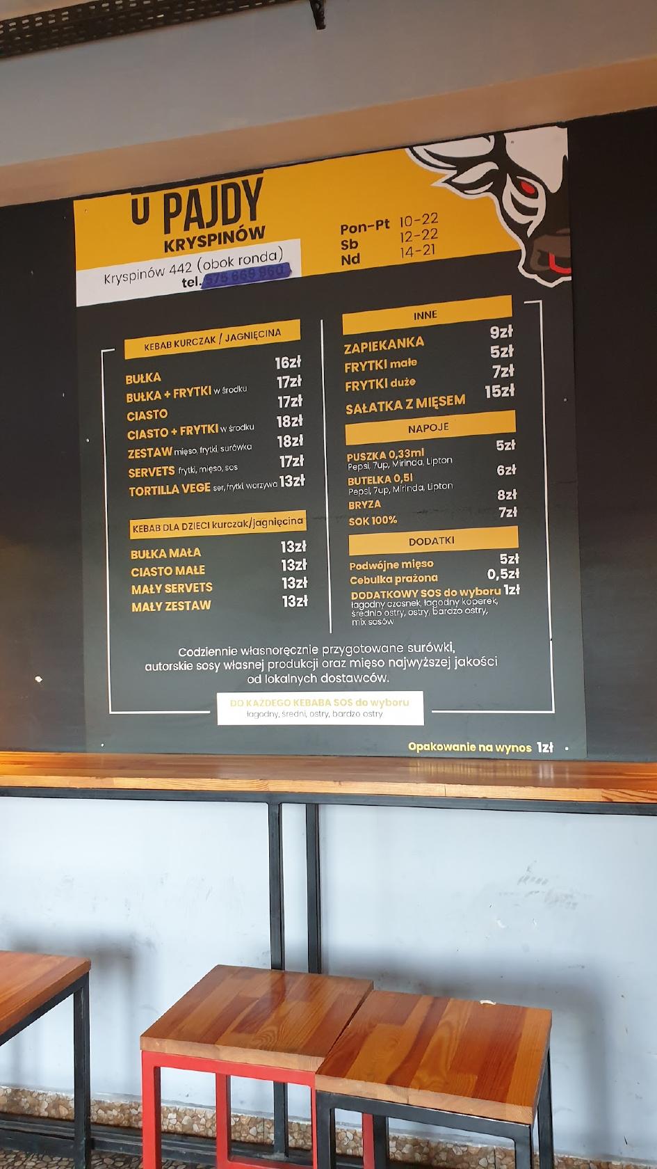 Menu at Kebab i Burger u Pajdy Kryspinów, Kryspinów
