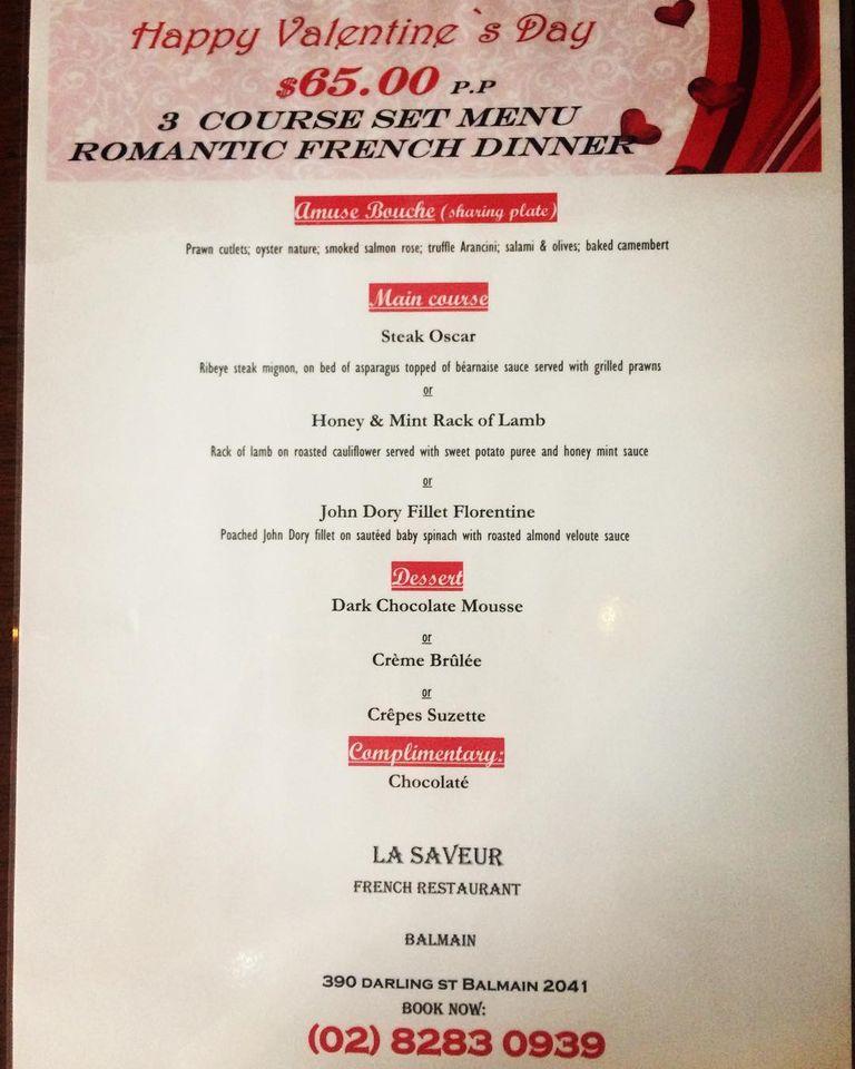 Menu at La saveur French Restaurant, Balmain
