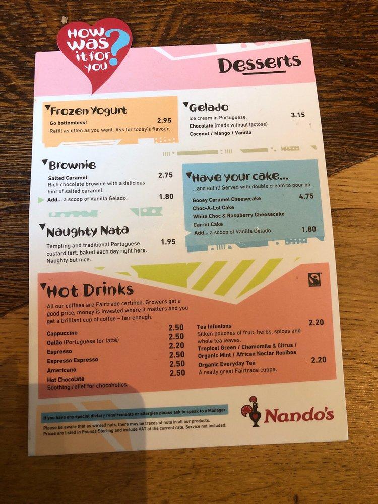 Menu at Nando's Feltham fast food, Feltham, Unit 1 The Centre