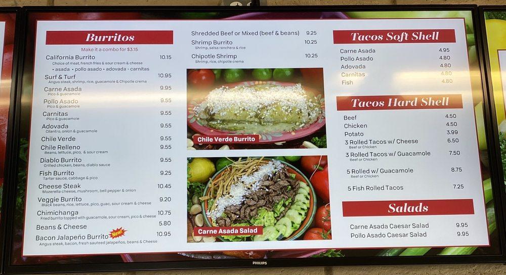 Menu at Palmitos Mexican Eatery restaurant, San Diego