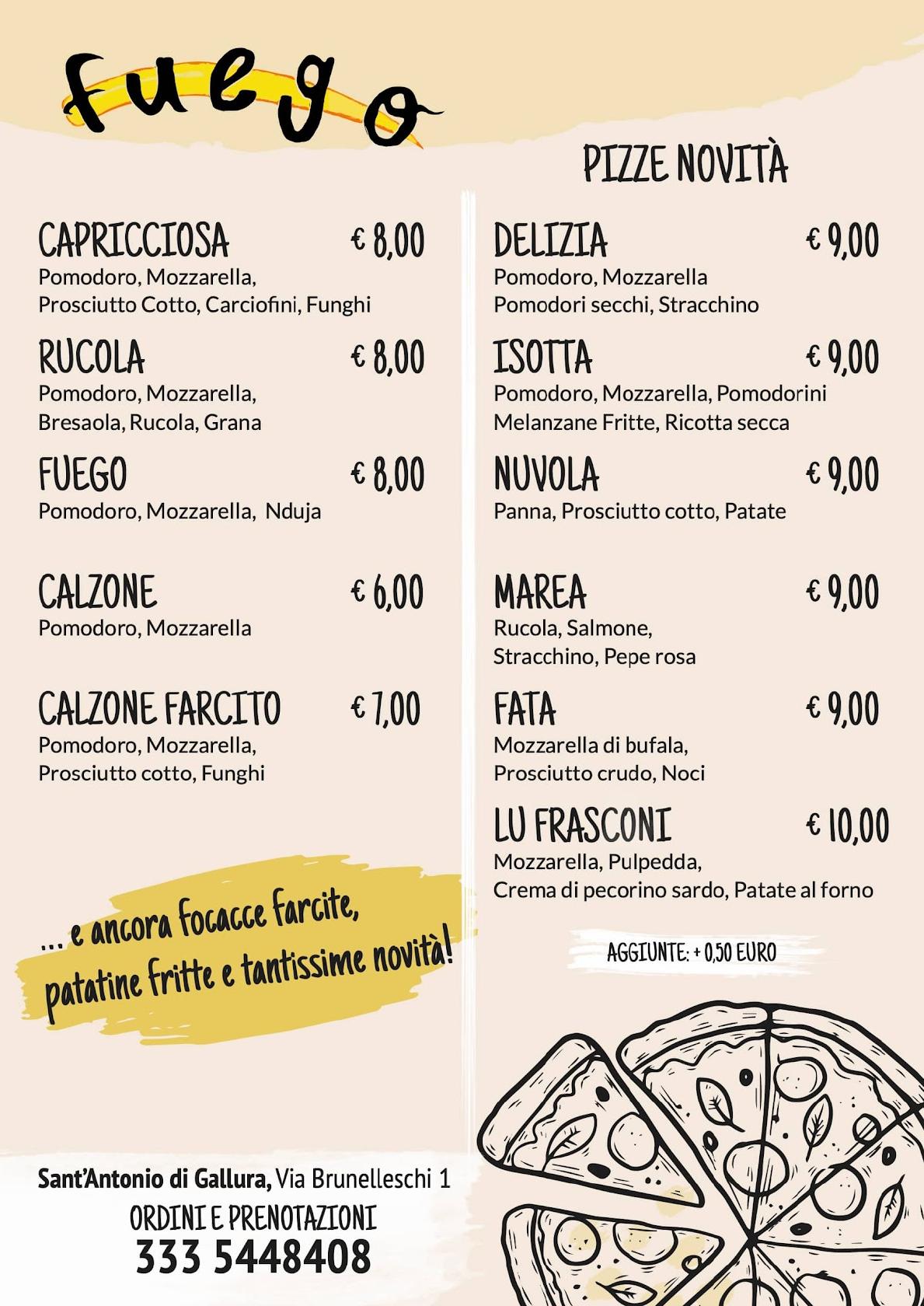 Speisekarte von Pizzeria Fuego, Sant’Antonio di Gallura