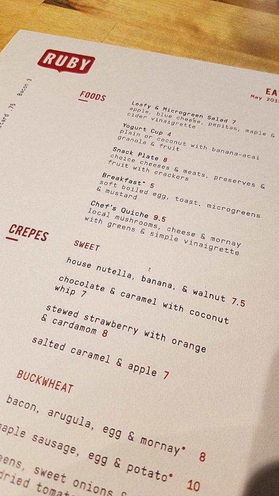 Menu at Ruby Coffee cafe, Nelsonville