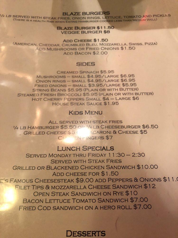 Menu at Steve's Sizzling Steaks steakhouse, Carlstadt