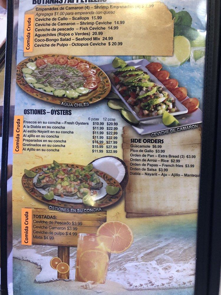 Menu at Coco Bongo Mariscos & Mexican Restaurant, Indianapolis