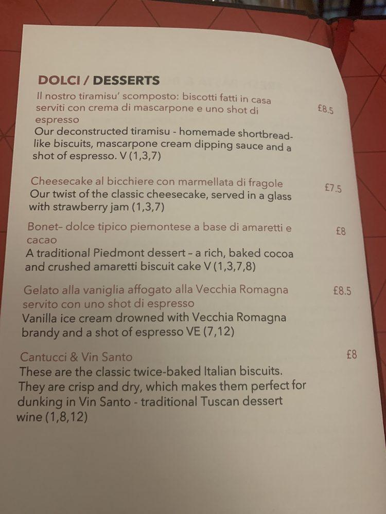 Menu at Enoteca Rosso restaurant, London, 276-280 Kensington High St