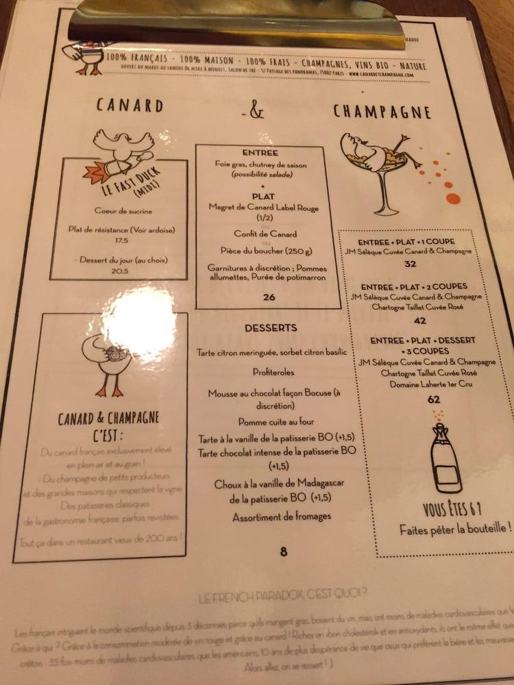 Menu at FrenchParadox - Canard & Champagne pub & bar, Paris